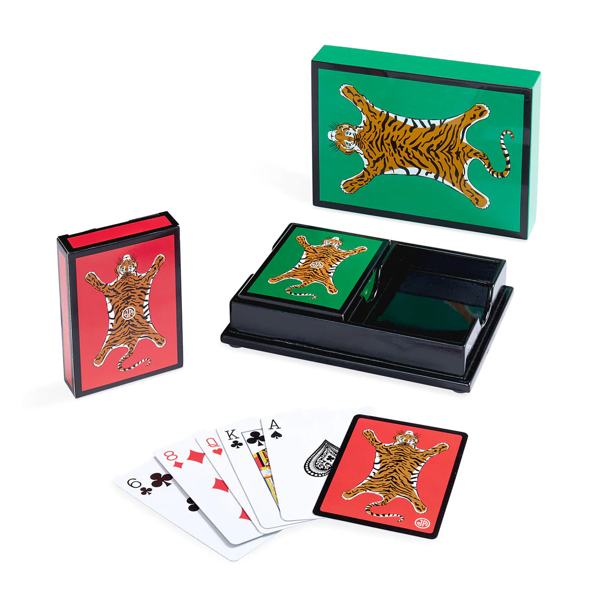 Tiger Laquered Box with Playing Cards